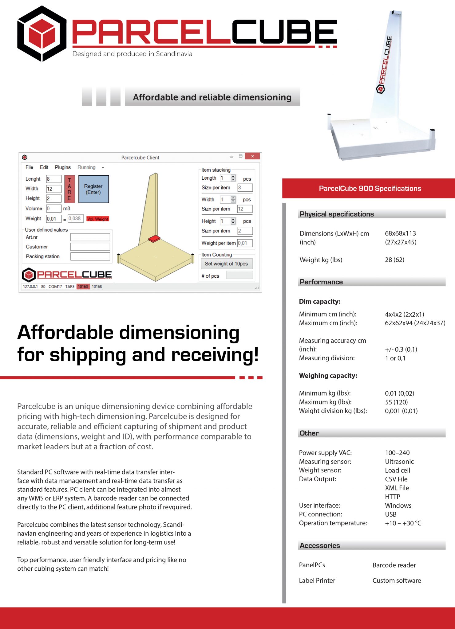 Cube Dimensioning & Weighing Instrument Parcelcube 900 - Tysen Technologies